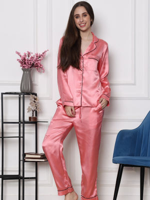 Buy Slumber Jill Peach Dusky Rose Button Through Collared Shirt ...