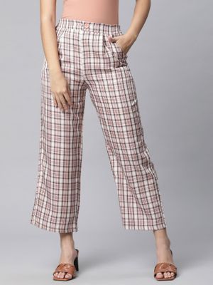 Buy Global Republic Women Pink Cotton Linen Checked Lower Online