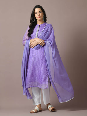 Buy MYSHKA Lavender Gota Straight Kurta Pant with Dupatta (Set of 3) Online