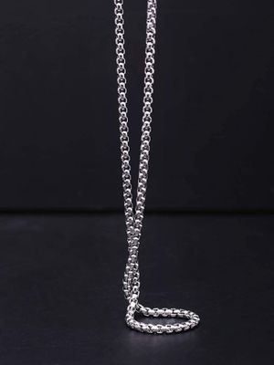 Buy OOMPH Silver Tone Box Chain Stainless Steel Neck Chain for Men and ...