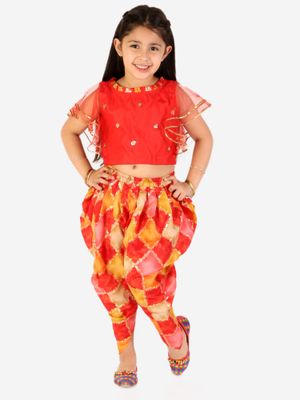 Buy KID1 Net Frill Sleeves Crop Top With Dhoti (Set of 2) online