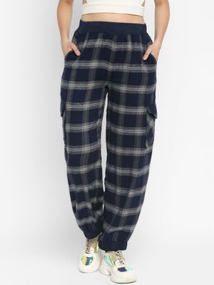 Buy Taurus Navy Blue Check-in Checks Jogger Online