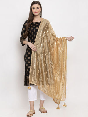 Buy Clora Creation Beige Gotta Patti Silk Blend Dupatta Online