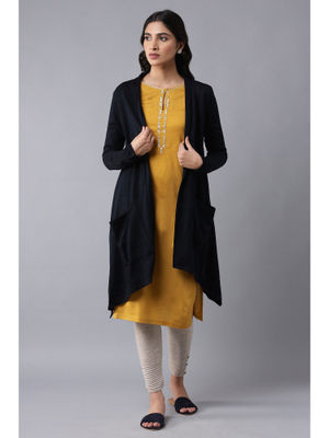 Buy WISHFUL by W Navy Blue Solid Cardigan Online