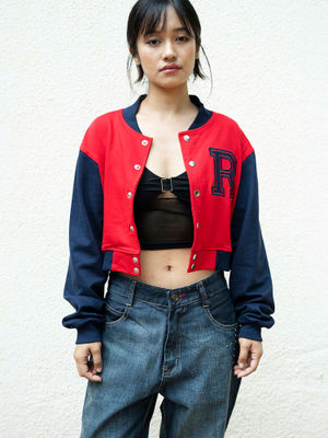 Buy IZF Red Crop Varsity Jacket Online