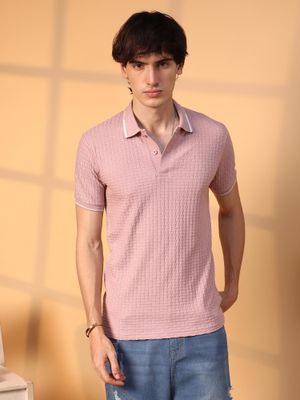 Buy CAHOOT Men Blush Pink Interweave Textured Polo T-Shirt Online