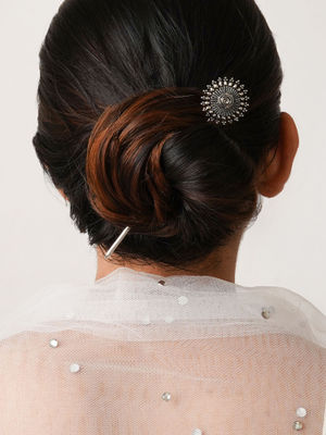 Buy Teejh Beena Silver Oxidised Juda Pin Online