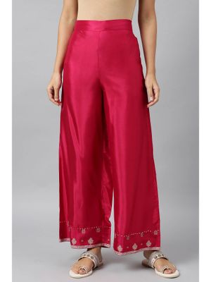 Buy W Pink Solid Parallel Pants Online