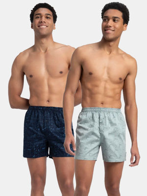 Buy Jockey Navy Blue & Green 8222 Cotton Printed Inner Boxers (Pack of ...