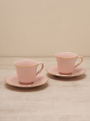 Buy Pure Home + Living Pink Porcelain Tea Cups and Saucers with Gold ...