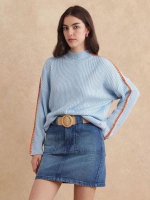 Buy RAREISM Blue Solid Relaxed Fit Sweater (XXS) Online