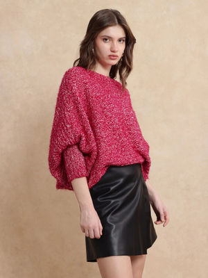 Buy RAREISM Red Self Design Oversized Fit Sweater (XXS) Online