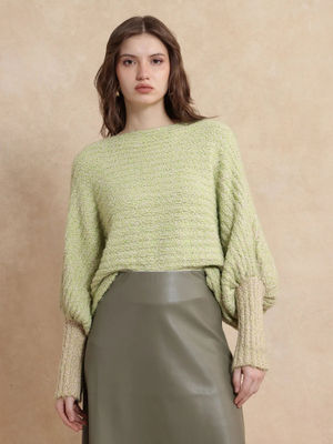 Buy RAREISM Green Self Design Oversized Fit Sweater (XXS) Online