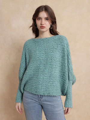 Buy RAREISM Teal Self Design Oversized Fit Sweater (XXS) Online