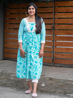 Buy Zerah Designs Valentina Aqua Blue Floral Dress (XXS) Online