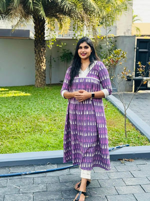 Buy Zerah Designs Lilac Handblock Printed Cotton Dress with Detailed ...