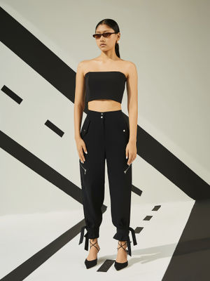 Buy The Dapper Lady Astral Tie-Up Joggers - Black Online