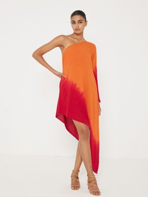 Buy Ancestry Orange Embellished Asymmetric Dress Online