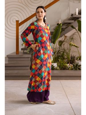 Buy Autumnlane Multi-Colour Kabool Vibrant Printed Kurta with Palazzo ...