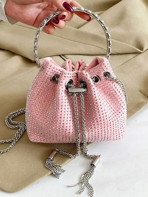 Buy Inkmilan Pink Rhinestone Metal Handle Handbag Online