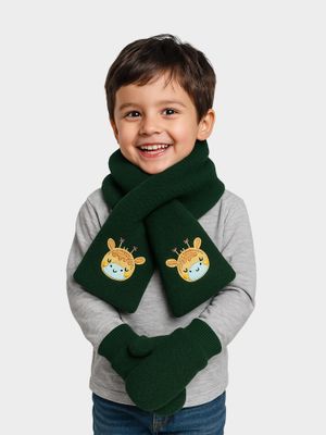 Buy Mi Arcus Solid Green Sherpa Fabric Muffler and Mittens for Kids 2-4 ...