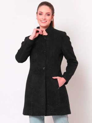 Buy Juelle Women Black Textured Stand High Neck Full Sleeves Longline ...