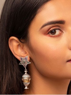 Buy STUDIO B40 Drop Down Pattern Dual Tone Brass Earrings Online