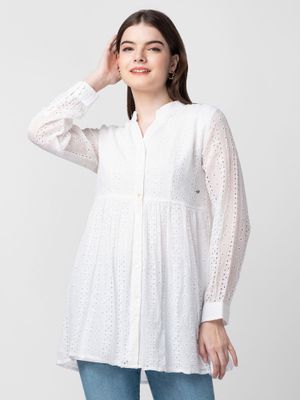 Spykar Tops : Buy Spykar Women White Cotton Full Sleeve Slim Fit Tunic ...