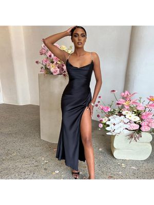 Buy PARTIQ Womens Hip Slit Party Slip Dress - Black (S) Online