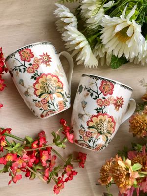 Buy Vigneto Red Flower Coffee Mugs -Set of 2, 300 ML Online