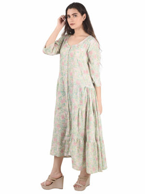 Buy Naina Arunima Multi-Color Printed Cherry Blossom Crinkled Dress Online