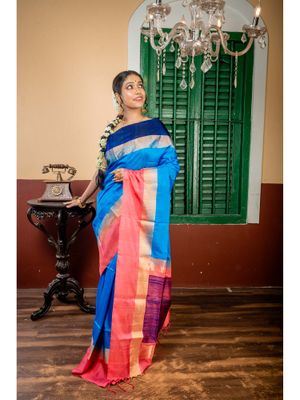 Buy Maayavi Blue Vijitha Saree Without Blouse with Unstitched Online