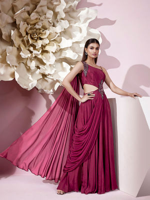 Buy Qunic Wine Veil Gown (S) Online