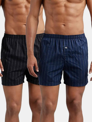 Buy Jockey 8222 Men Super Combed Striped Cotton Inner Boxers - Navy ...