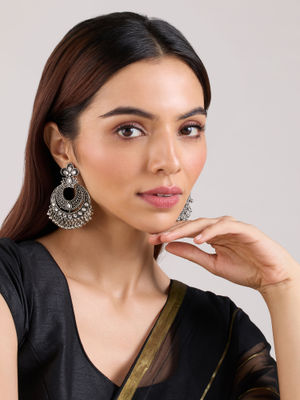 Buy Azai by Nykaa Fashion Silver Oxidised Lotus Dangler Earrings Online