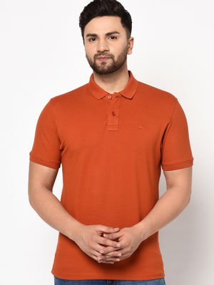 Buy 98 Degree North Rust Solid Polo T-shirt Online