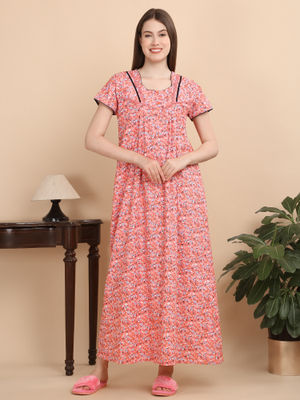 Buy Sweet Dreams Women Peach Floral Nightdress (M) Online
