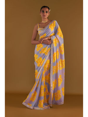 Buy Masaba Purple Sunshine Mimosas Saree with Unstitched Blouse Online