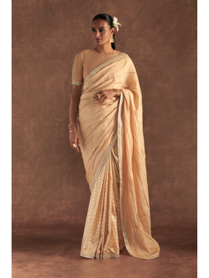 Buy Masaba Beige Crushed Honeycomb Saree with Unstitched Blouse Online