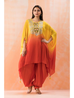 Buy Sacred Suta Coral Designer Muslin Dress with Yoke Embroidery Kurti ...