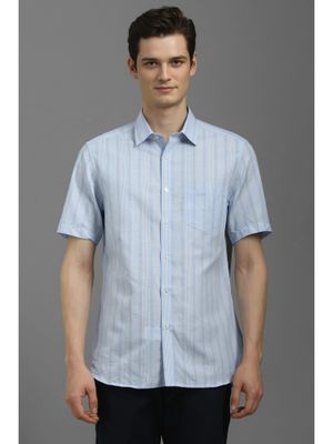 Buy Louis Philippe Men Light Blue Regular Fit Stripes Half Sleeves ...
