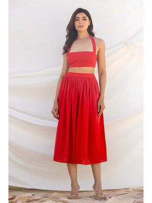 Buy PR Label Midi Skirt And Cotton Halter Button Tube Top Co-Ordinate ...