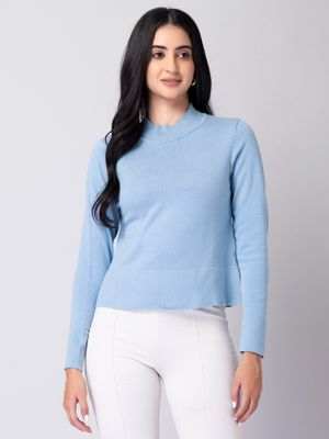 Buy FabAlley Powder Blue High Neck Sweater Online
