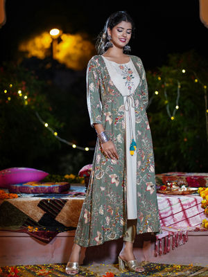 Buy Rangmayee White and Beige Embroidered and Foil Printed Double ...