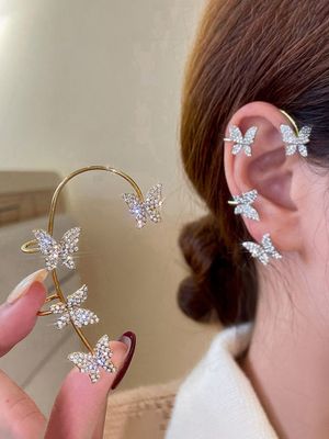 Buy Jewels Galaxy Gold Plated Korean Ear Cuffs With Butterfly Stud ...