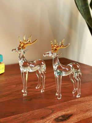 Buy Unravel India Handcrafted Duo Crystal Glass Deer Figurine Online