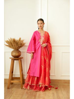 Buy Nikasha Rani Pink Embroidered Sharara (Set of 3) Online