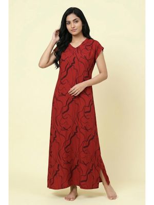 Buy Zivame Woven Ankle Length Nightdress - Burnt Brick (XL) Online