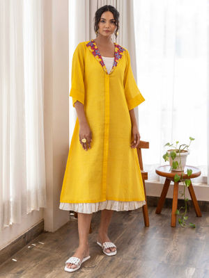 Buy The Yellow Gypsy Yellow Arusha Hand Printed Dress (Set of 2) online