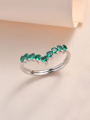 Buy 925 Silver Green Emerald Adjustable Chevron Ring for Women and ...